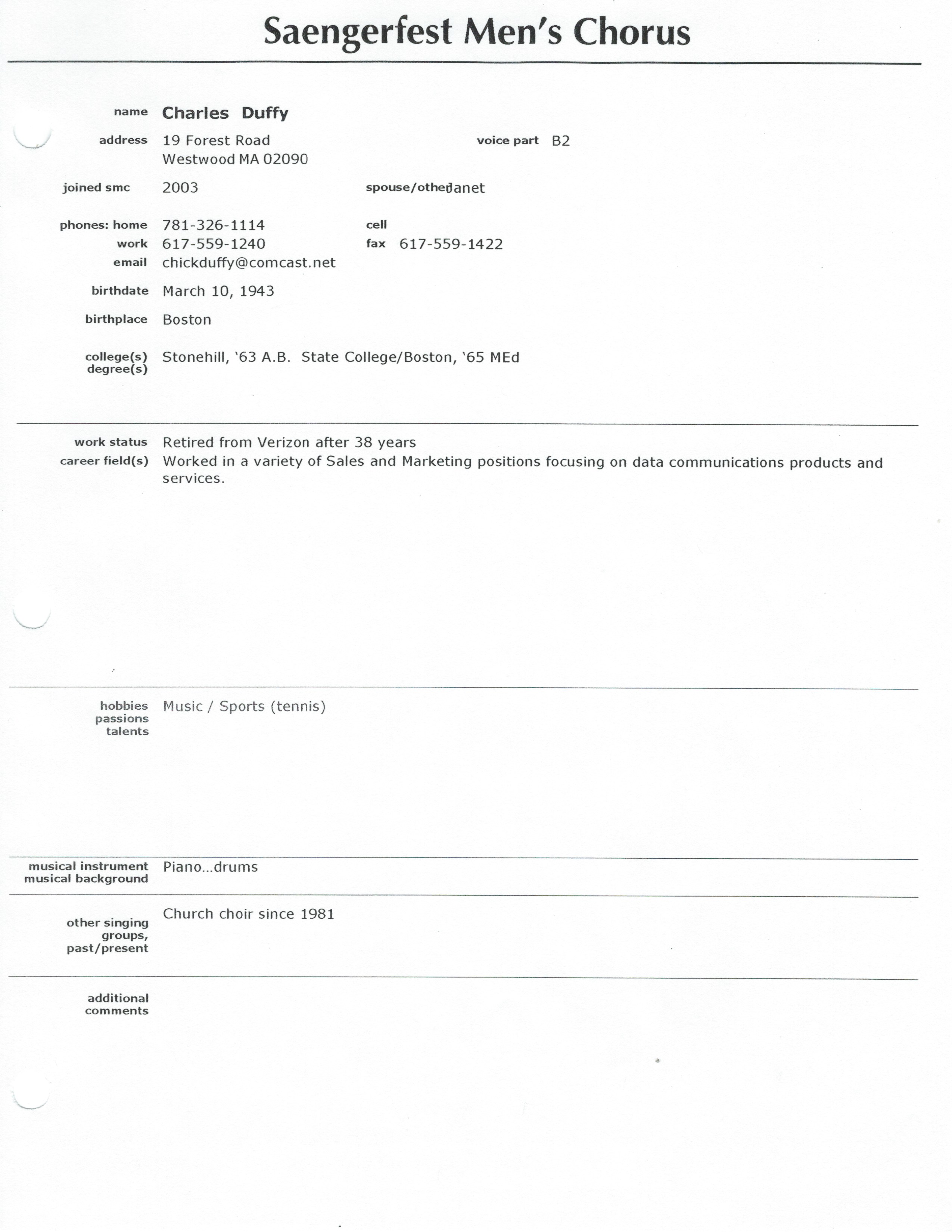 In Memoriam Charlie Duffy 2021 – The Boston Saengerfest Men's Chorus