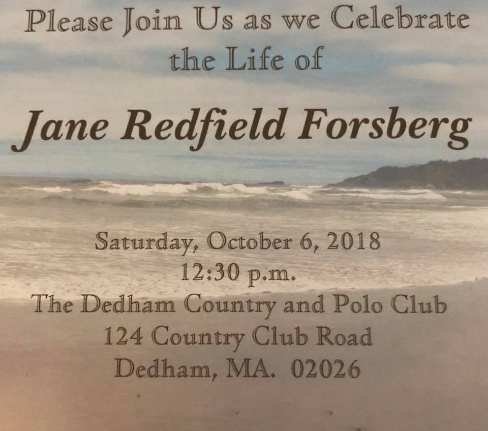 Jane Forsberg celebration of life – October 6, 2018 at 1230pm – The ...
