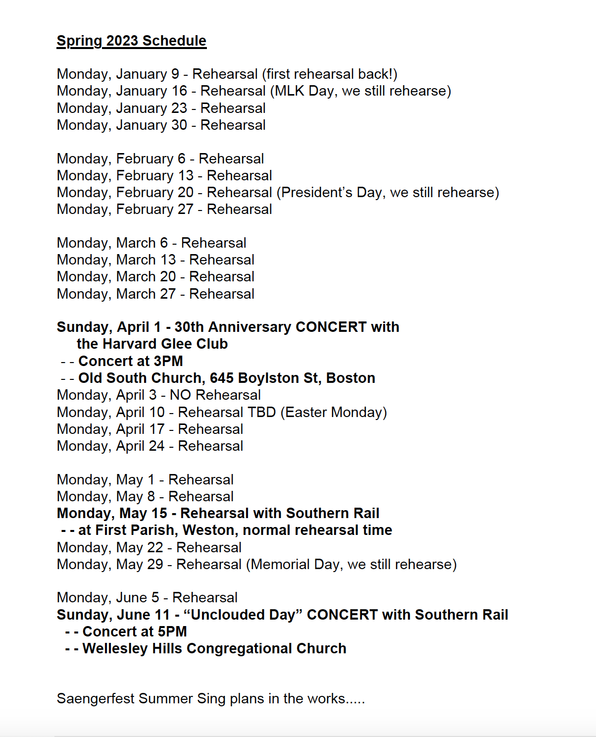 SPRING 2023 SCHEDULE – The Boston Saengerfest Men's Chorus